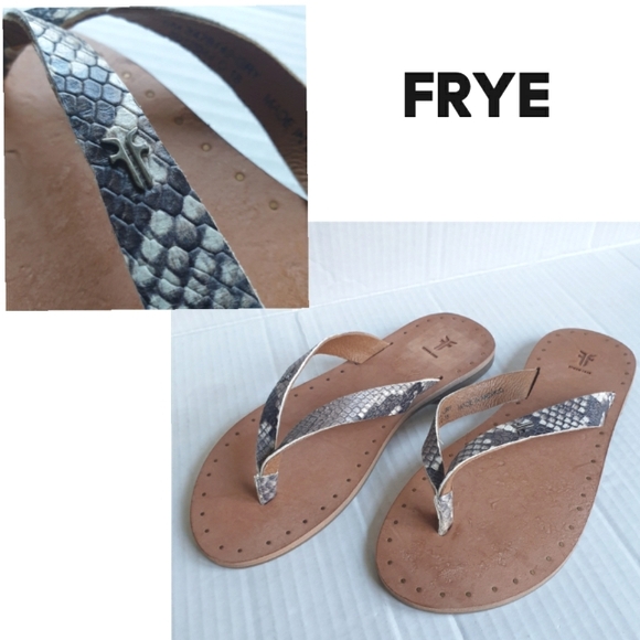 Frye | Shoes | Frye Ally Logo Neutral Croc Embossed Leather Thong ...